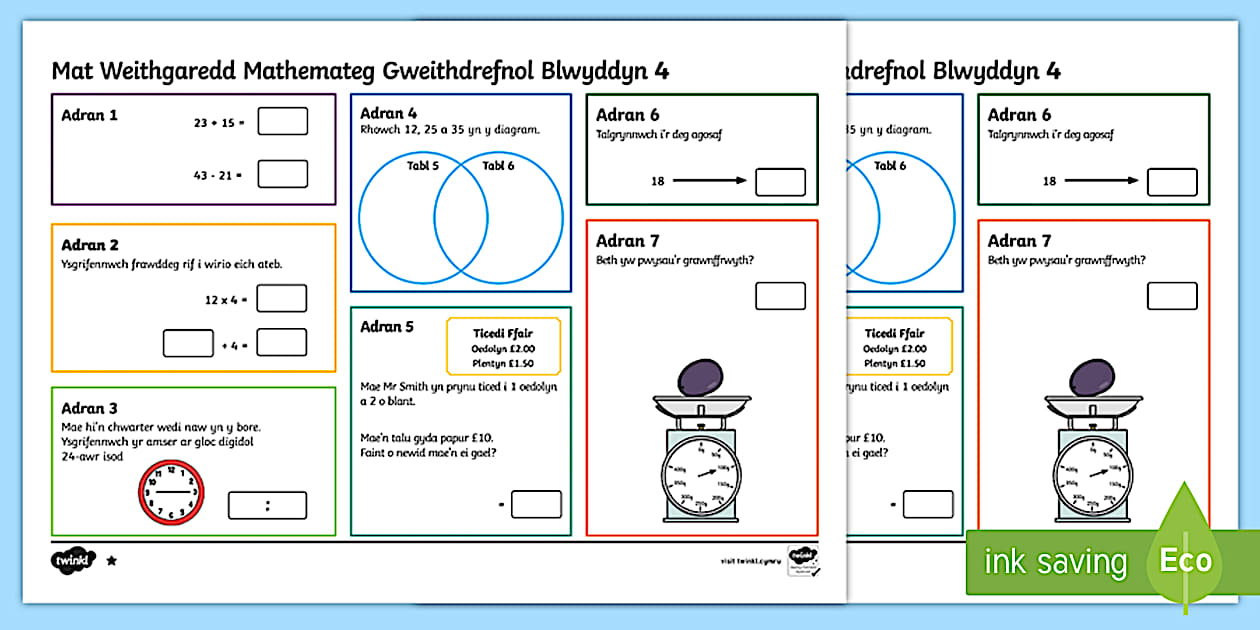 Matiau Mathemateg Gweithdrefnol Blwyddyn 4 - Twinkl