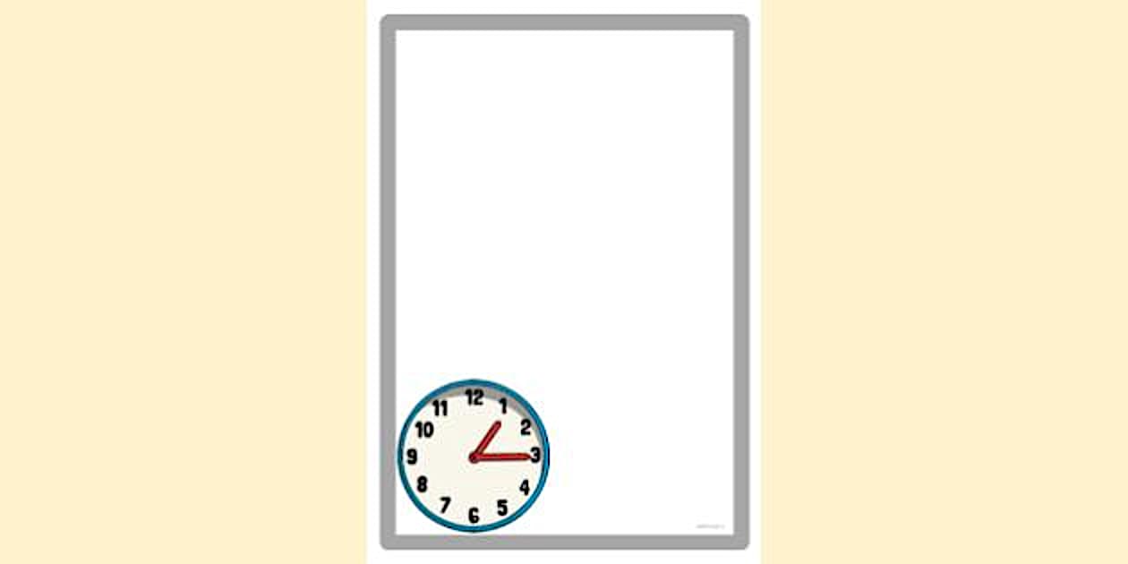 Simple Blank Clock One Fifteen Border | Page Border | Twinkl