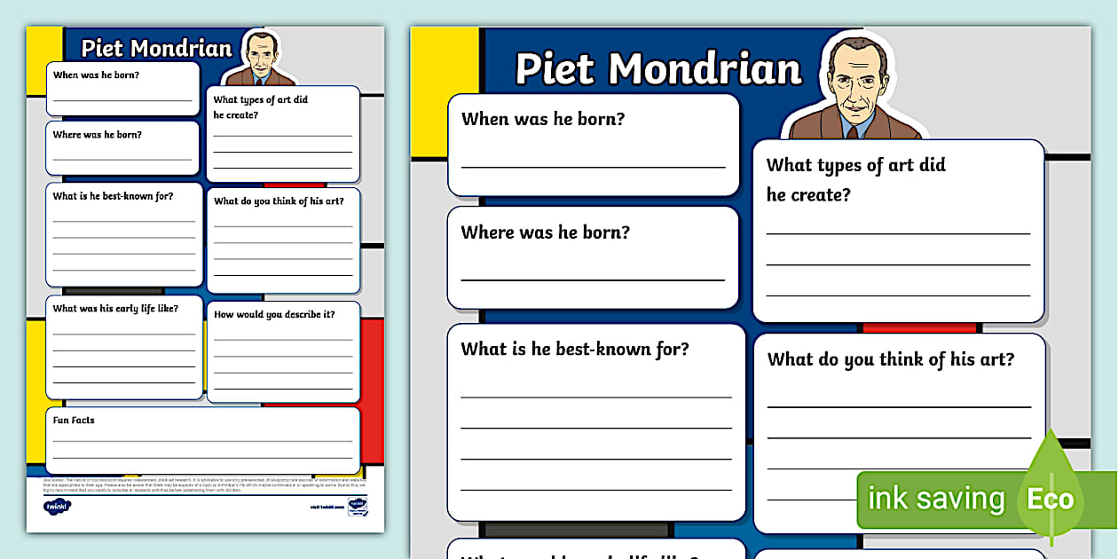 Piet Mondrian Fact File Template (teacher made) - Twinkl