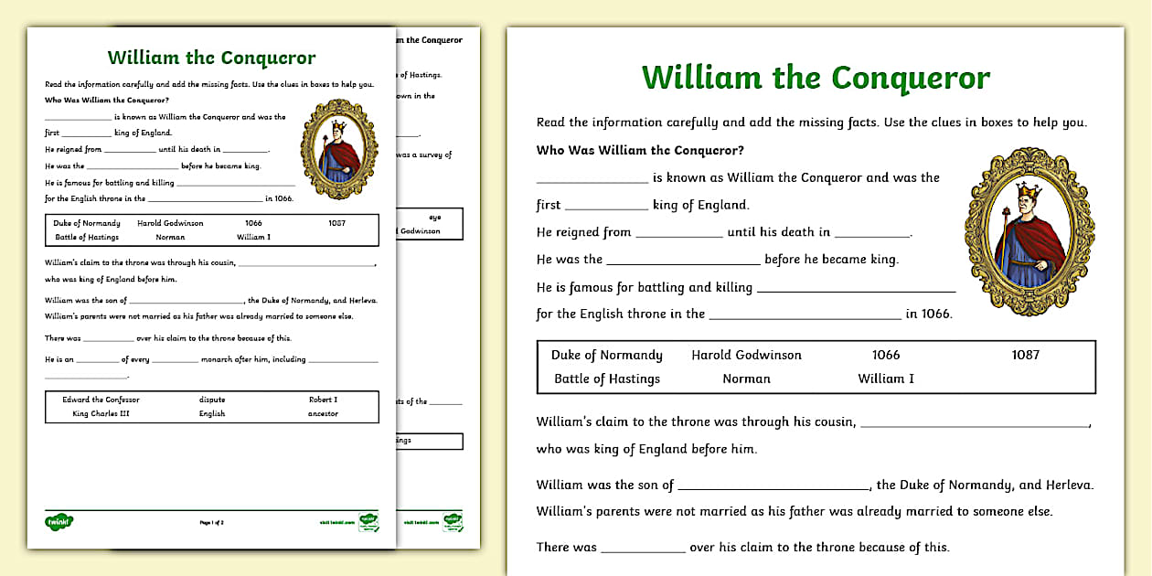 William the Conqueror Activity Sheet | Twinkl History