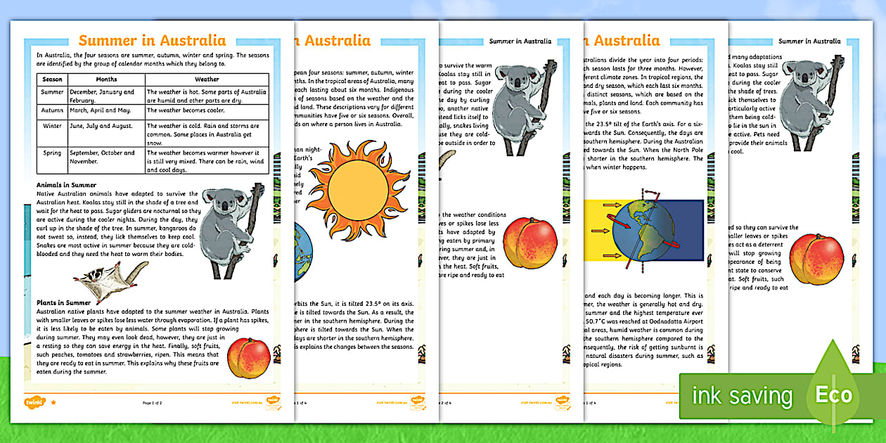 3-6 Summer in Australia Differentiated Reading Comprehension Activity