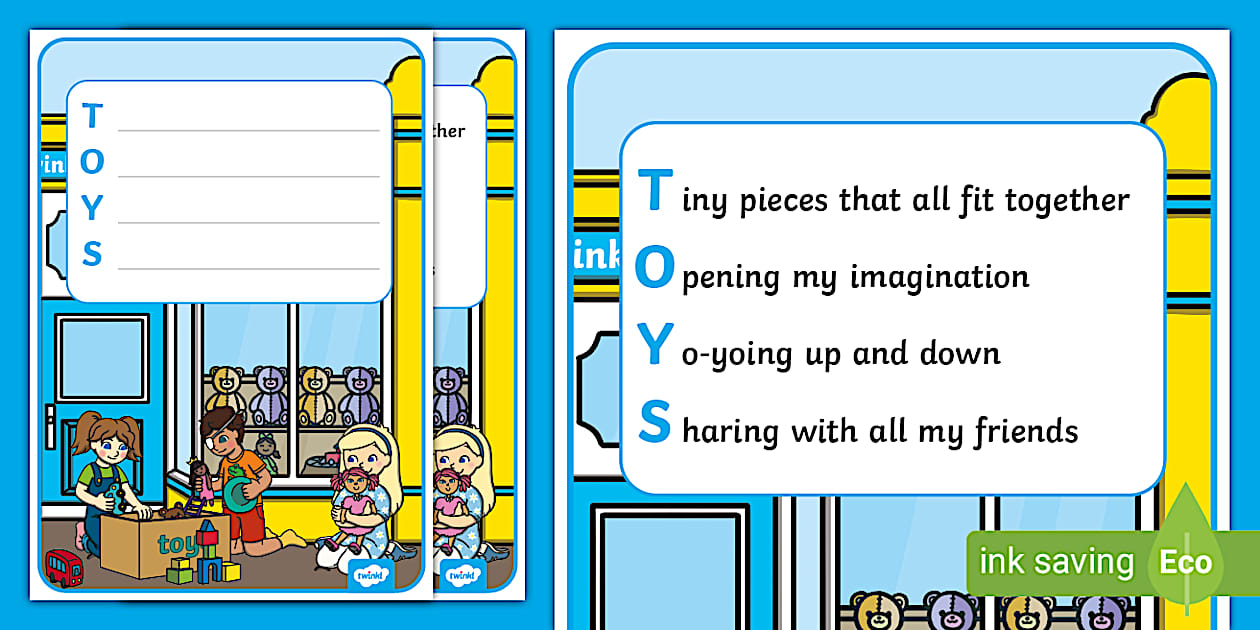 Toys Acrostic Poem Example (teacher made) - Twinkl