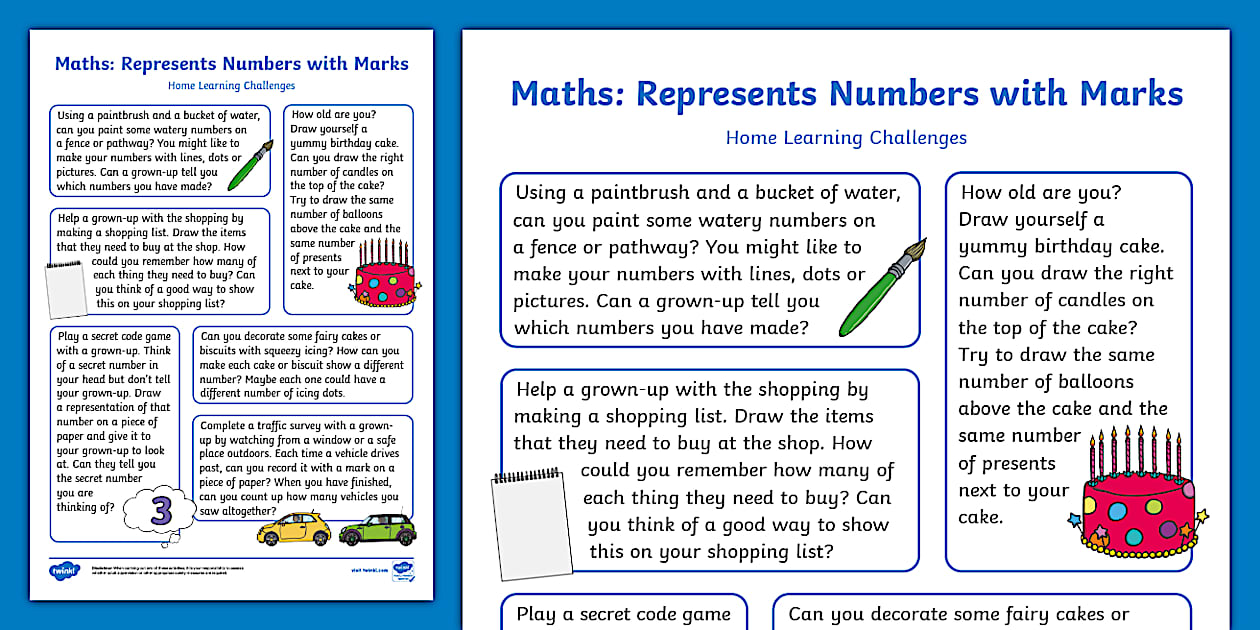 EYFS Represents Numbers with Marks Home Learning Challenges