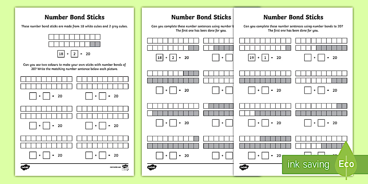 Editable Number Bond Sticks to 20 Worksheet (teacher made)