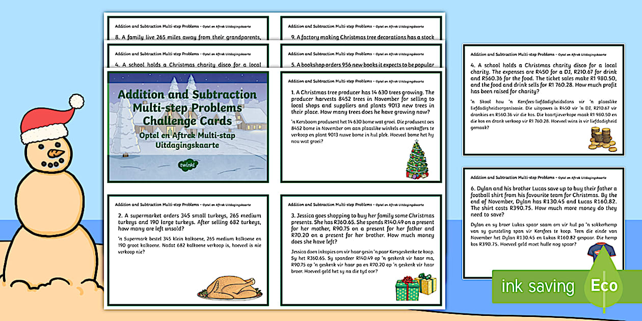Christmas-Themed Addition and Subtraction Multi-step Word Problems