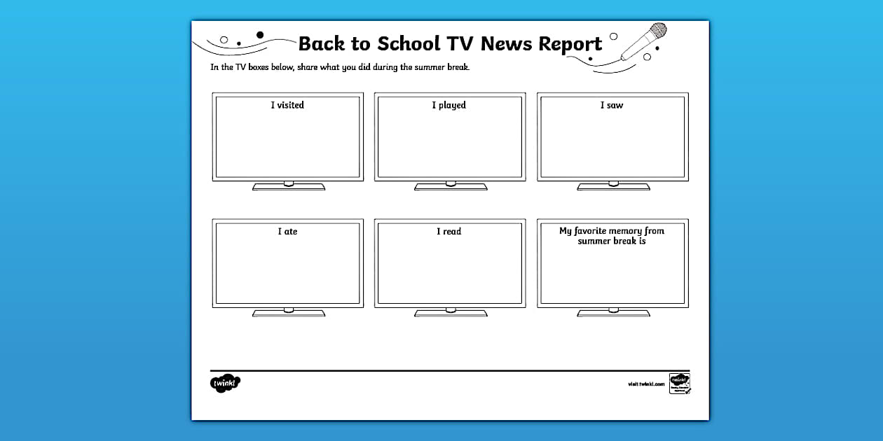 Back to School TV News Report Icebreaker Worksheet for 3rd-5th Grade