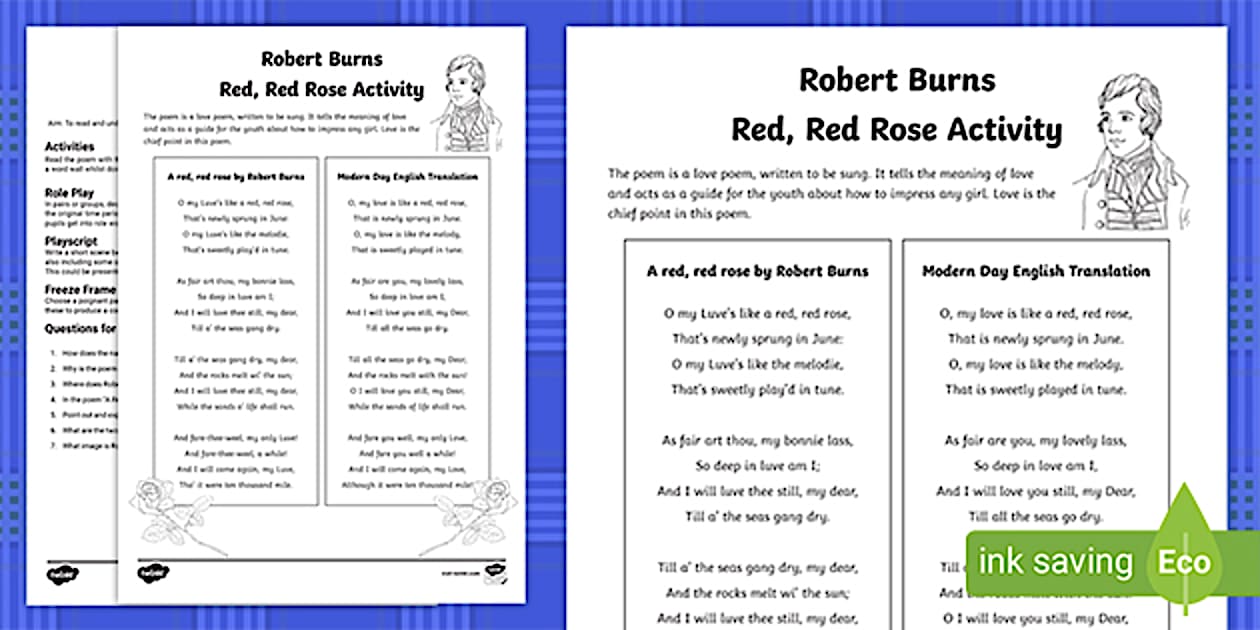 Robert Burns Red Red Rose Activity | Scottish Poems for Kids