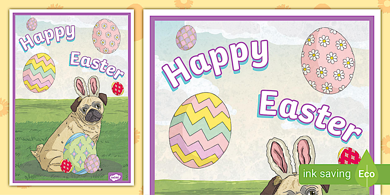 Adorable Easter Pug Display Poster | Twinkl KS1 - Twinkl