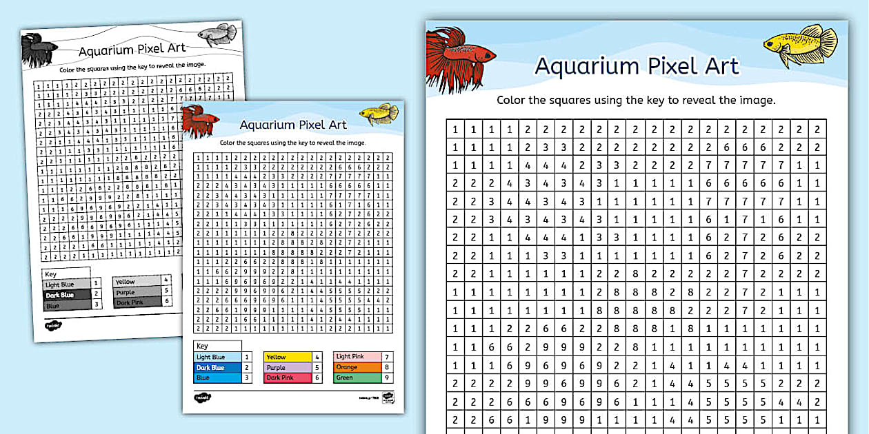 Aquarium Pixel Art Worksheet- Twinkl Colouring - Twinkl
