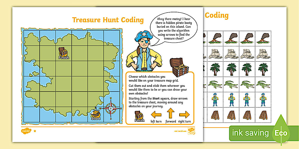 KS1 Outdoor Unplugged Coding Algorithm Grid: Treasure Hunt