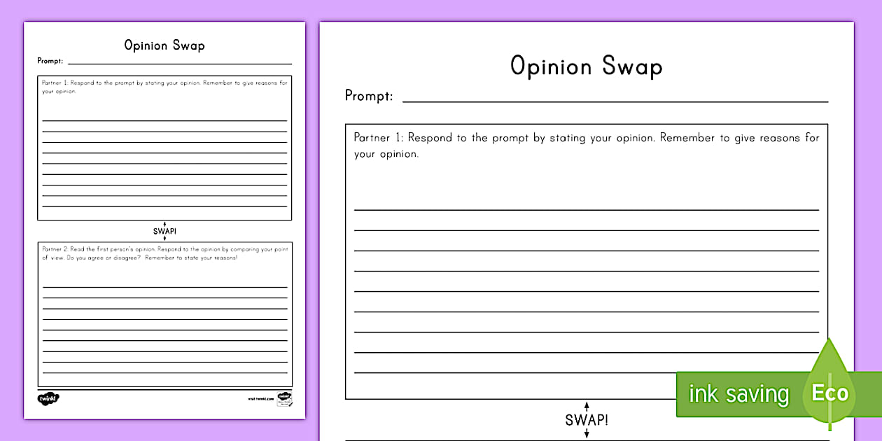 Opinion Swap: Writing Prompt Worksheet (teacher made)