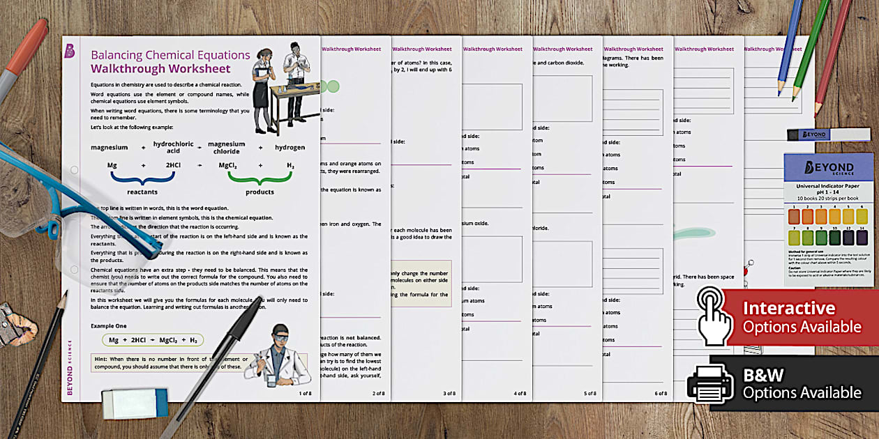 Balancing Chemical Equations Walkthrough Worksheet - Twinkl