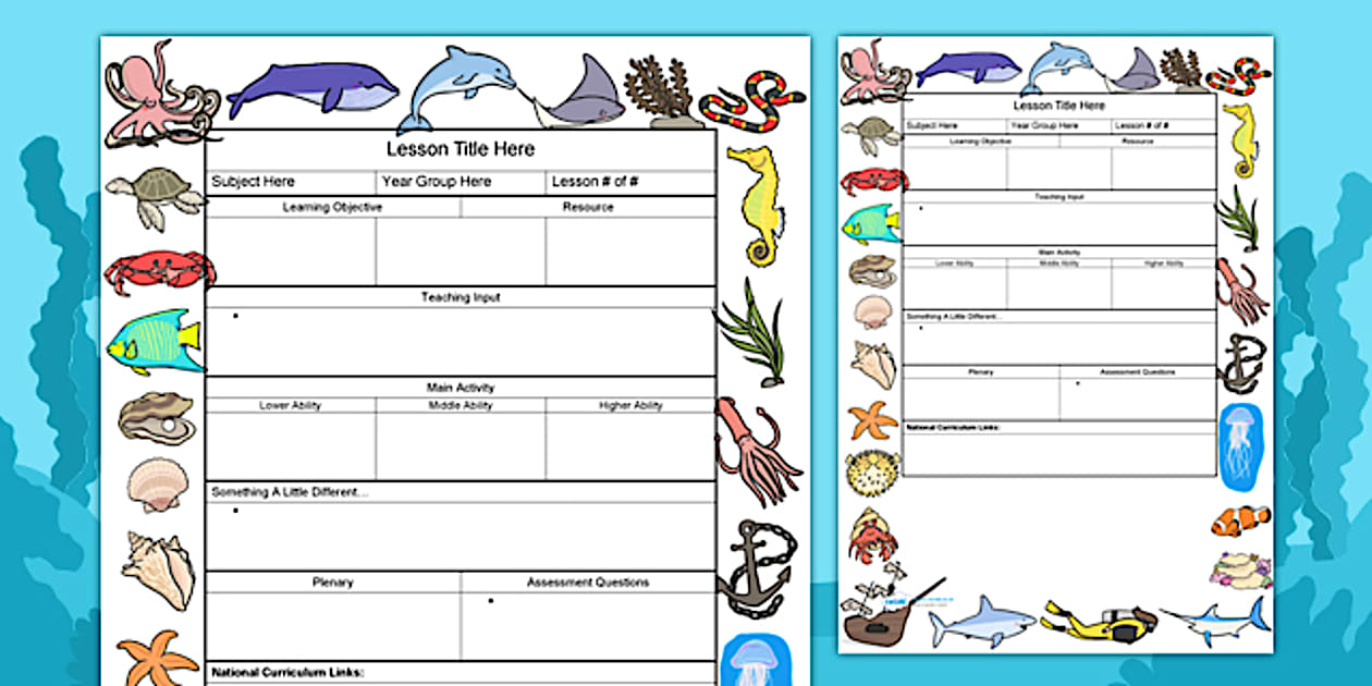 Under The Sea Theme | Editable Lesson Plan Template - Twinkl