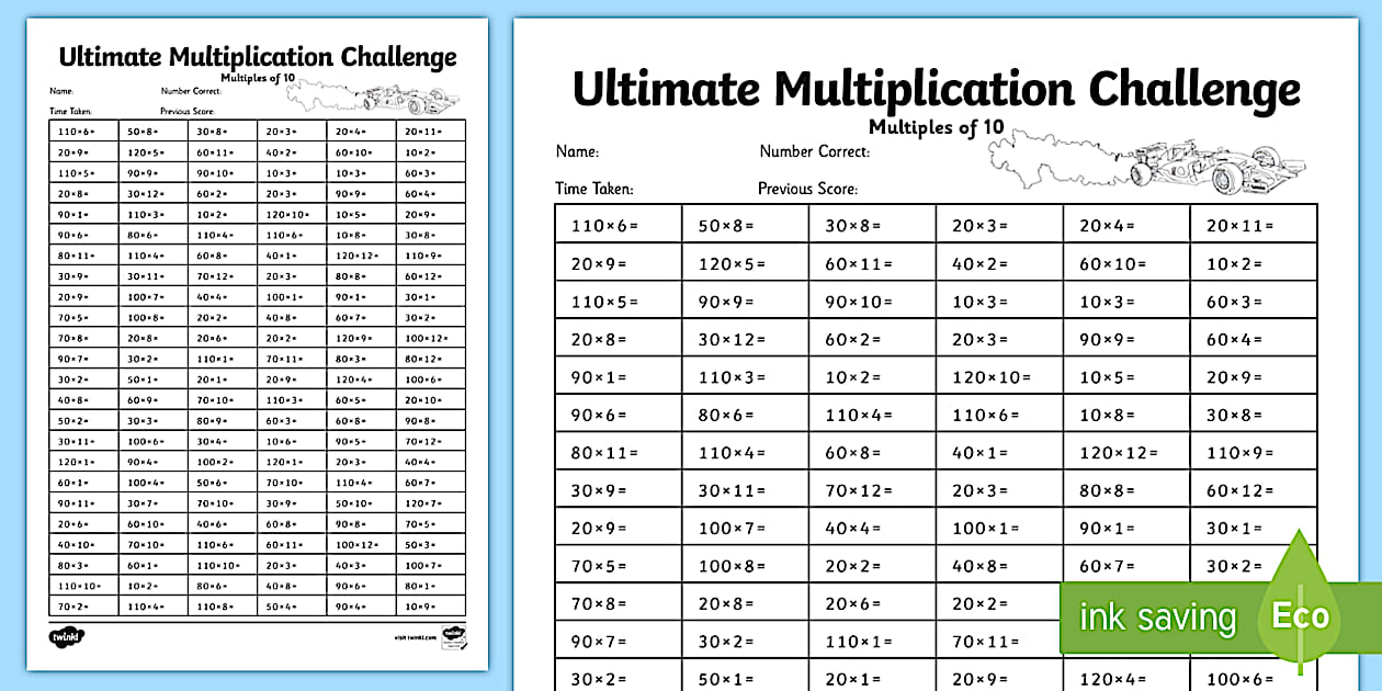Editable Ultimate Multiplication Challenge - 10 Times Table