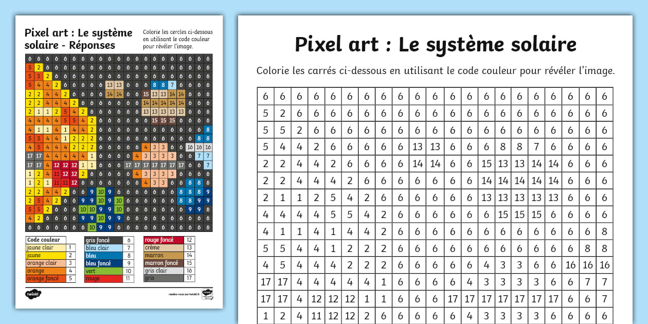Activité pour la rentrée scolaire : Pixel art - Le système solaire