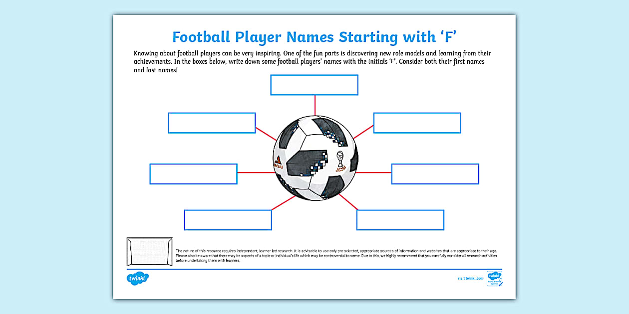 Football Player Names Starting with 'F' Activity - Twinkl