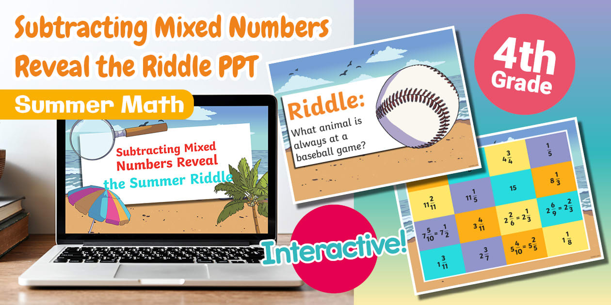 Subtracting Mixed Numbers Riddle Math PowerPoint - Twinkl