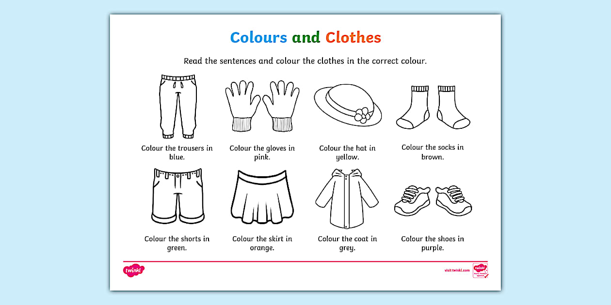 Colours and Clothes Activity Worksheet (teacher made)