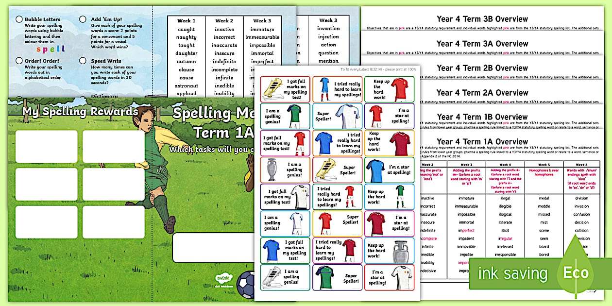 Editable Year 4 Football Themed Spelling Menu Pack - Twinkl