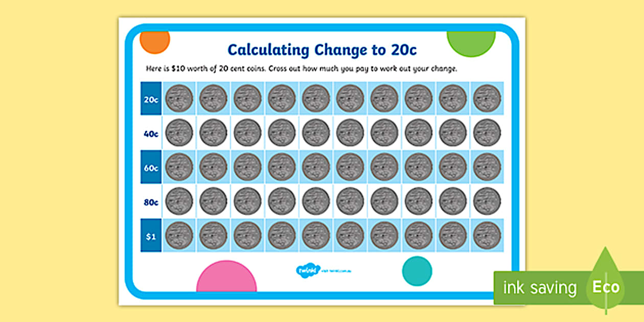 TAS Calculating Change to 20c Desk Mat (teacher made)