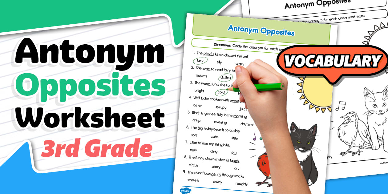 Second Grade Antonym Opposites Worksheet | Twinkl USA