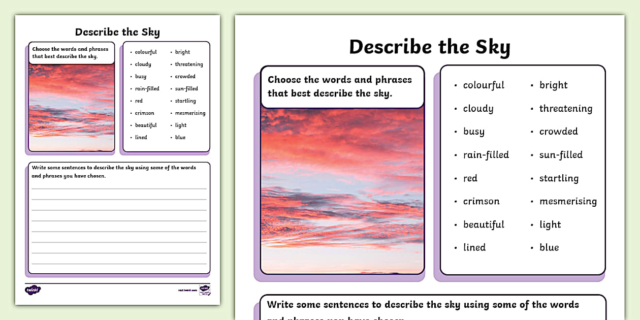 Describe the Sky Worksheet (teacher made) - Twinkl
