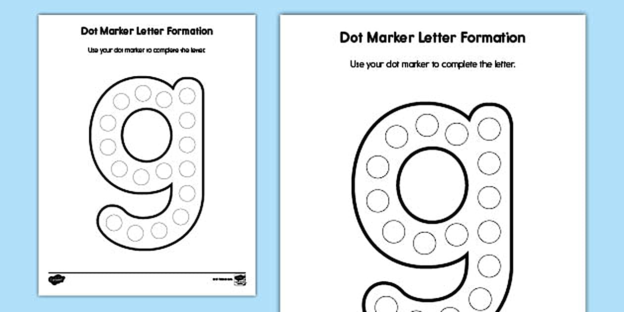 Lowercase Letter g: Dot Marker Letter Formation Worksheet