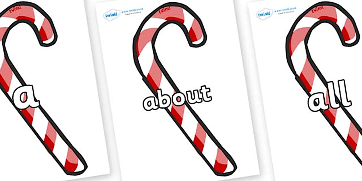 100 High Frequency Words on Candy Canes (Plain) - Twinkl