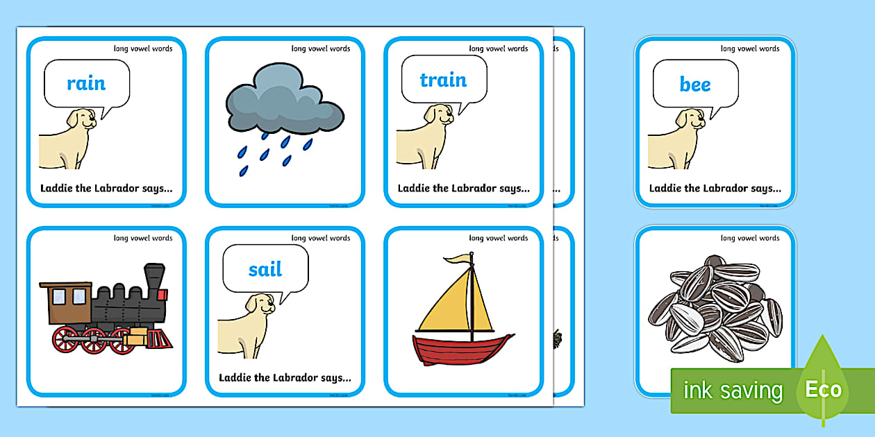 Laddy The Labrador Long Vowel Matching Cards - ESL Vowel Resources