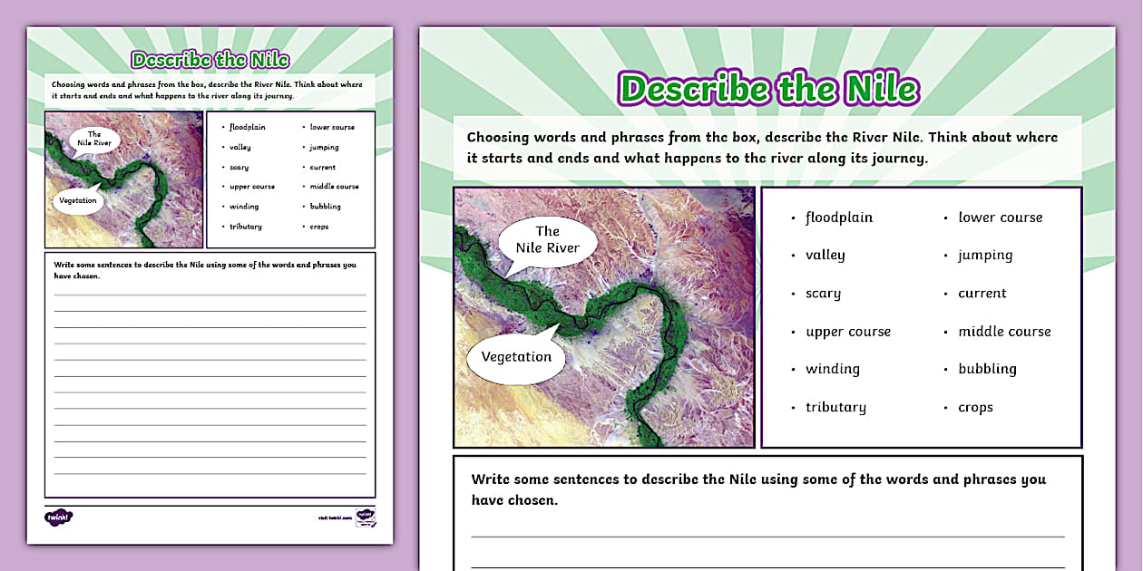 Describe the Nile Worksheet (teacher made) - Twinkl