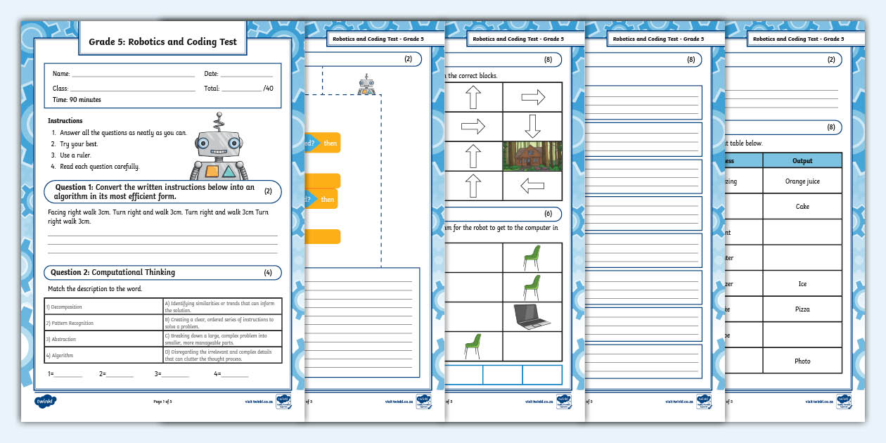 Robotics and Coding -Grade 5 Term 1 Test (Teacher-Made)