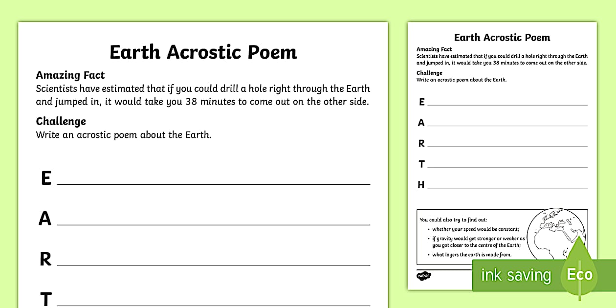 Earth Acrostic Poem (teacher made) - Twinkl