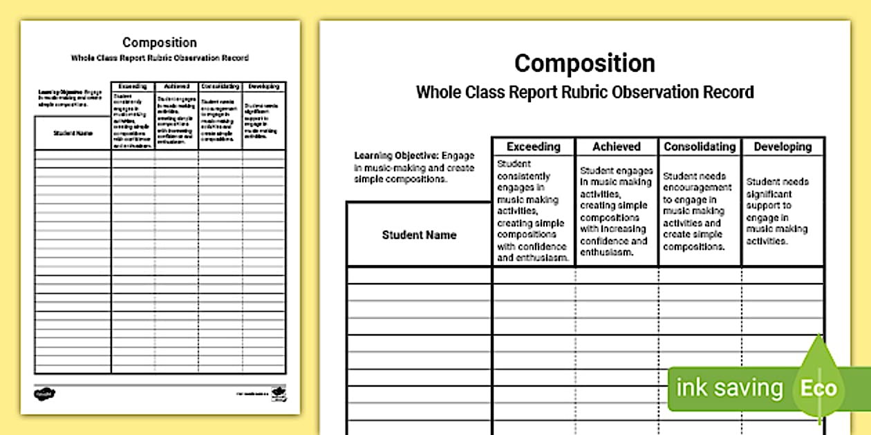 Editable Composition EYLF Assessment Rubric/Guide to Making Judgement