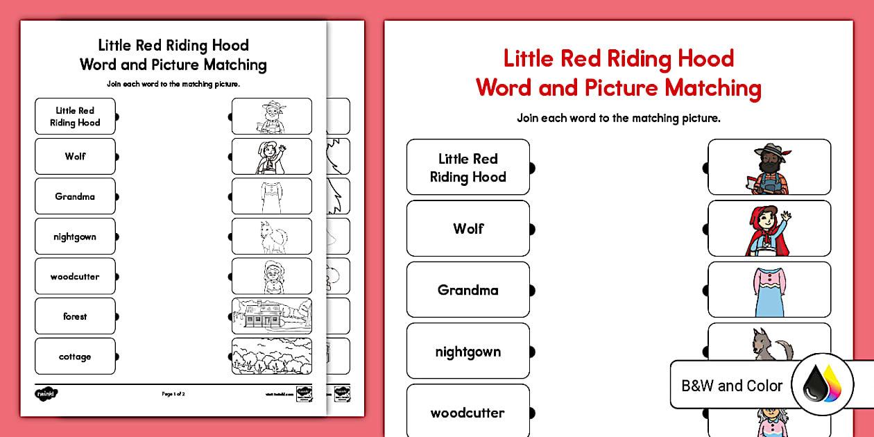 Little Red Riding Hood Word and Picture Matching Worksheet