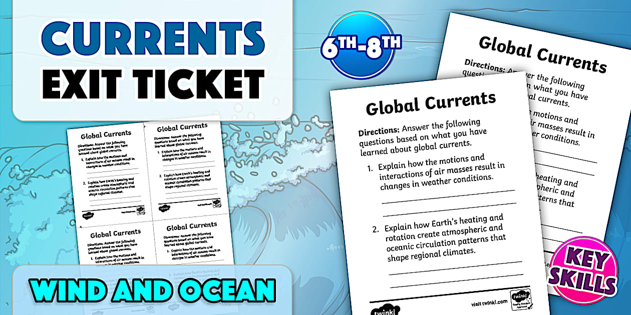 Global Wind and Ocean Currents Exit Ticket for 6th-8th Grade