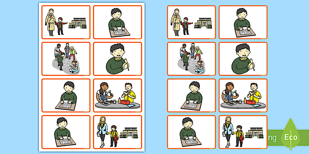 In der Schule: Finde die richtige Reihenfolge Kartenspiel