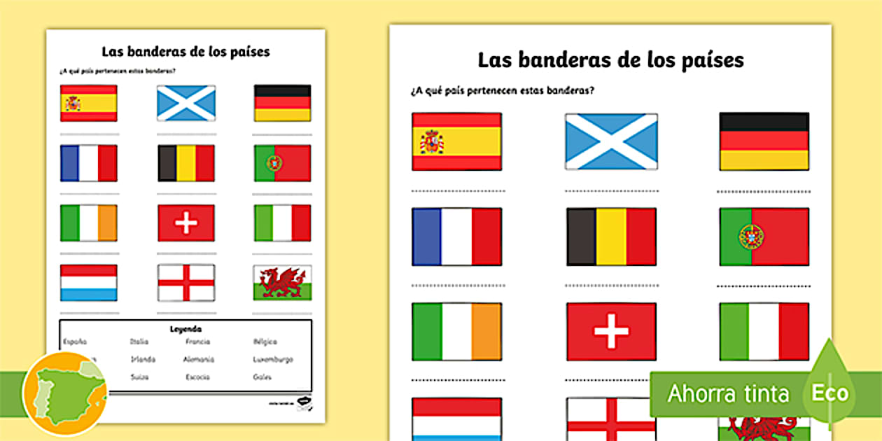 Ficha de actividad: Las banderas de los países - Twinkl