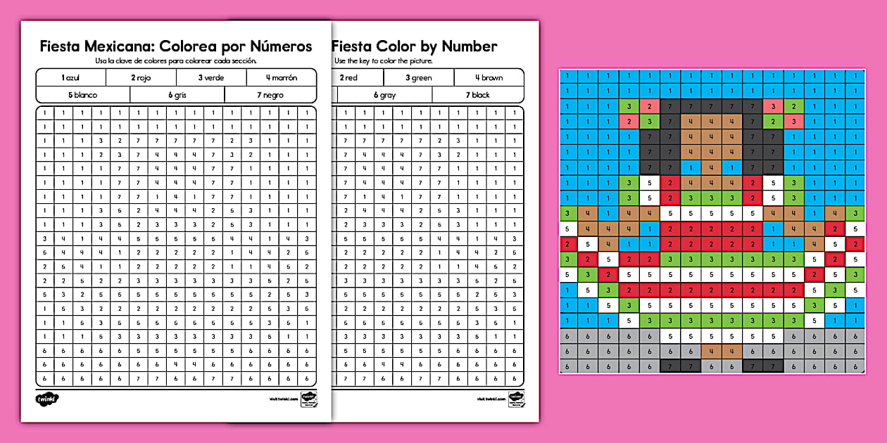 Mexican Fiesta Mystery Picture Color by Number in English and Spanish ...