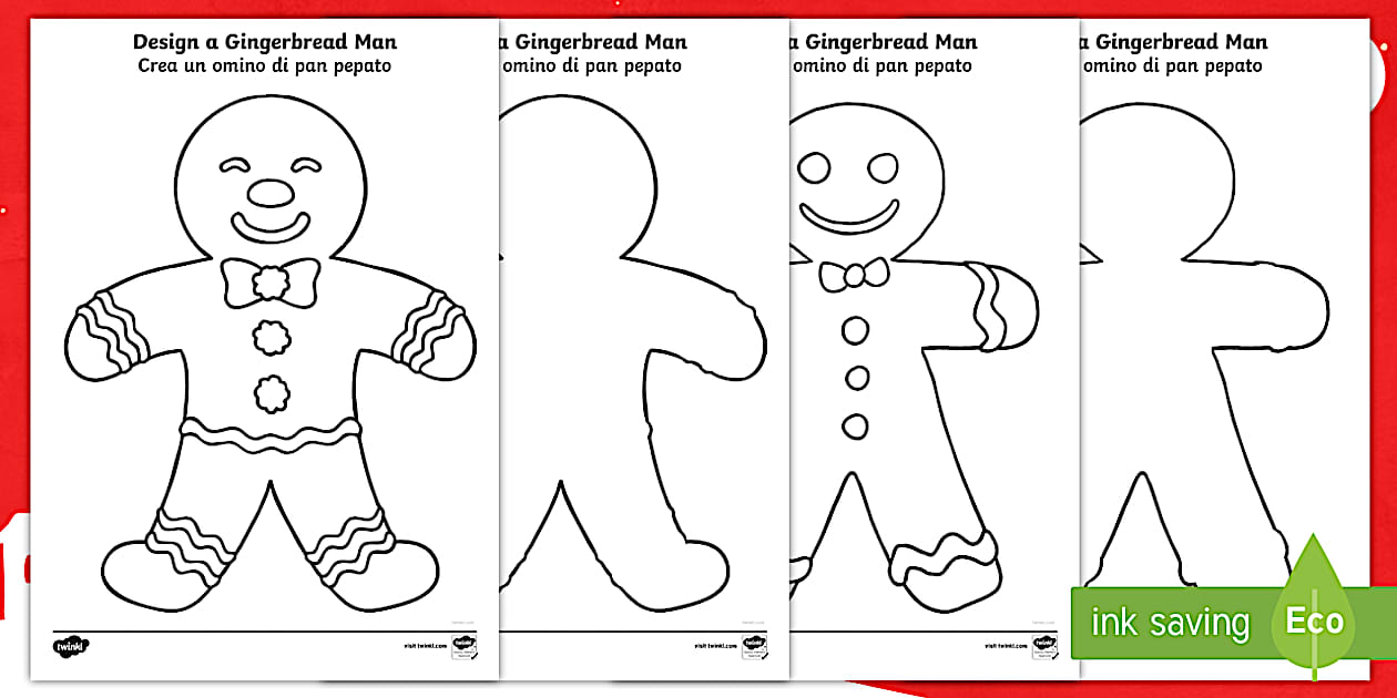 Gingerbread Man Colouring Pages English/Italian - Twinkl