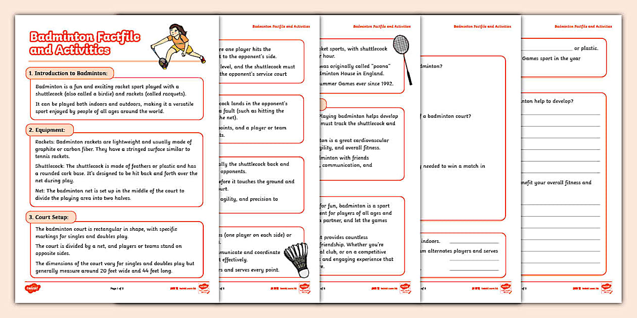 Summer Games - Badminton Factfile and Reading Comprehension