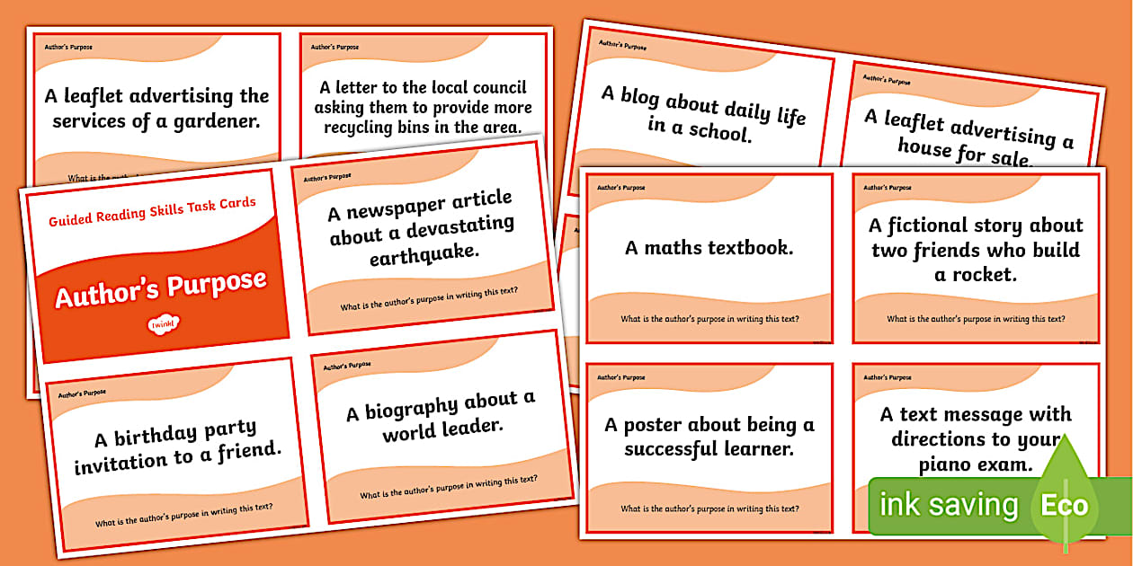 Author's Purpose Guided Reading Skills Task Cards