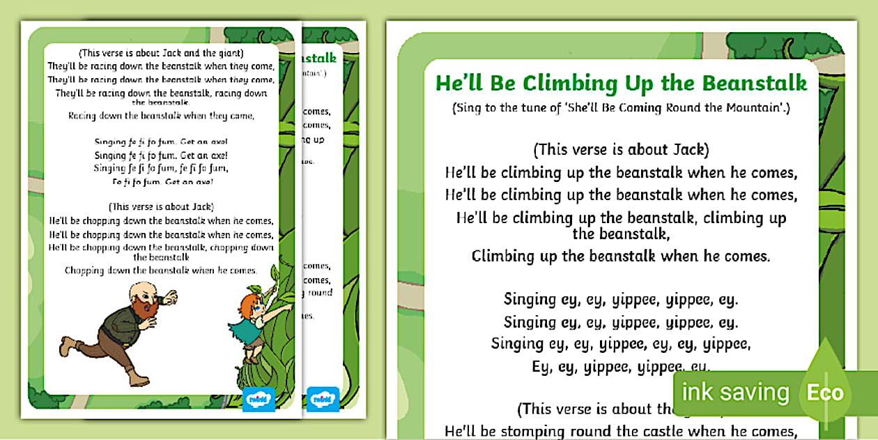 Jack and the Beanstalk Song Sheet Climbing Up The Beanstalk