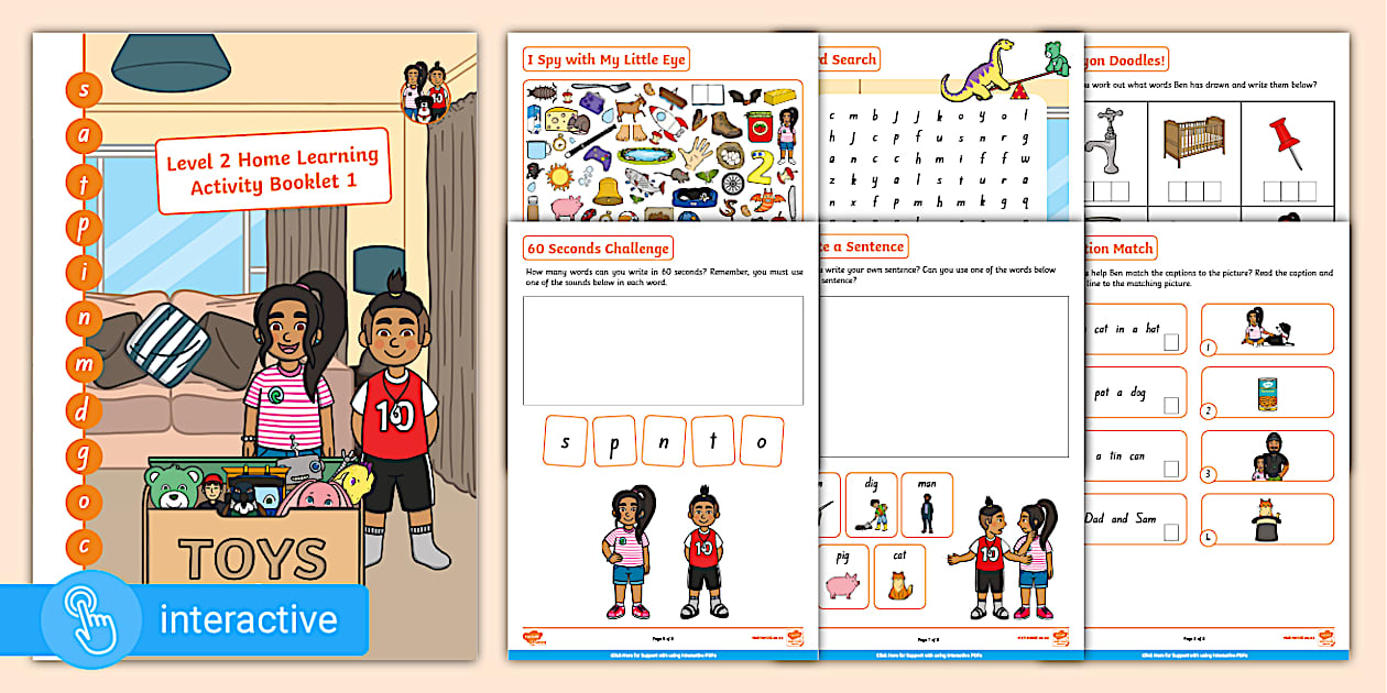 Interactive PDF: Phonics Home Learning Activity Booklet Level 2 Book 1