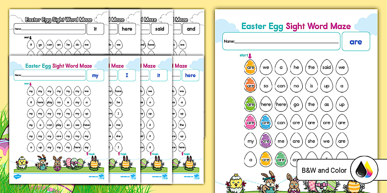 Easter Egg Sight Word Maze for K-2nd Grade (teacher made)