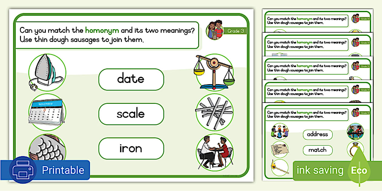 Grade 3 Phonics: Homonyms Modelling Dough Playmats - Twinkl