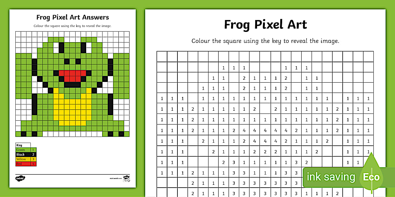 Free Frog Pixel Art Template for Children: Download now!