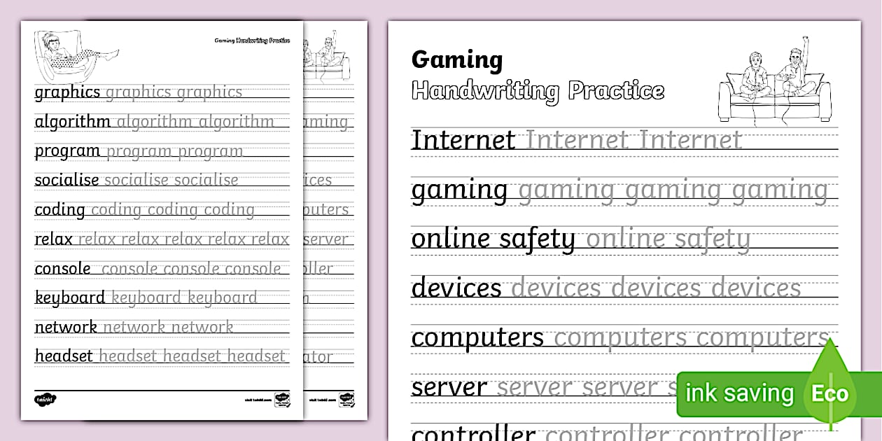 Gaming Handwriting Practice Sheets,Games,Handwriting