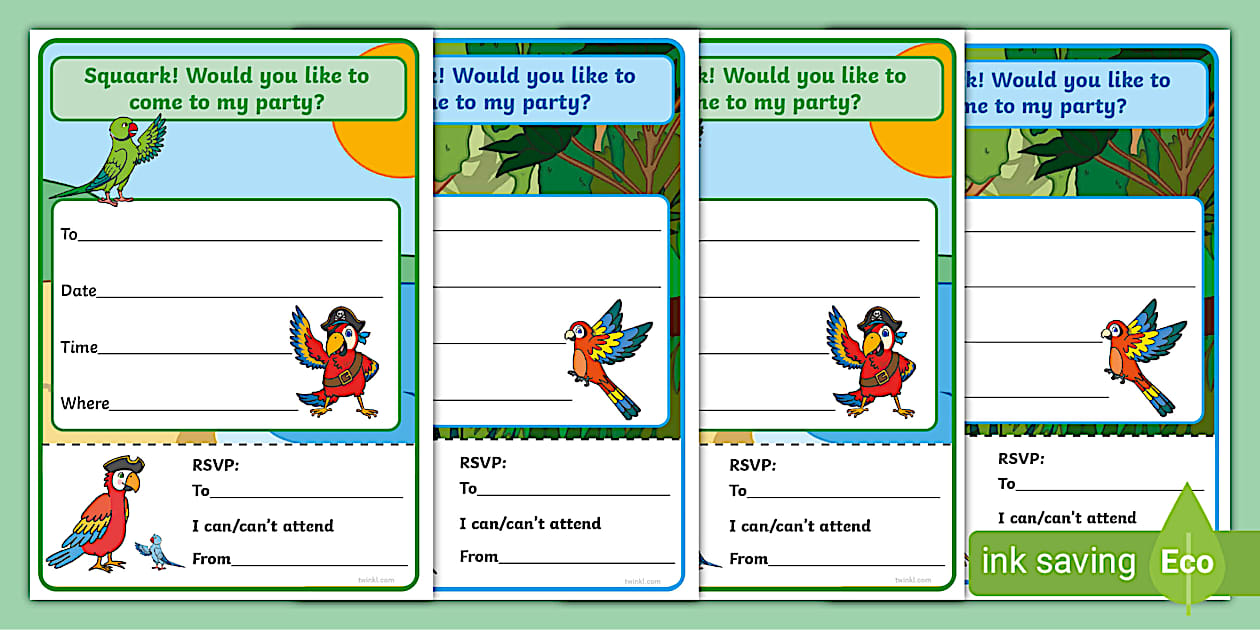 Parrot Themed Party Invitations (Teacher-Made) - Twinkl