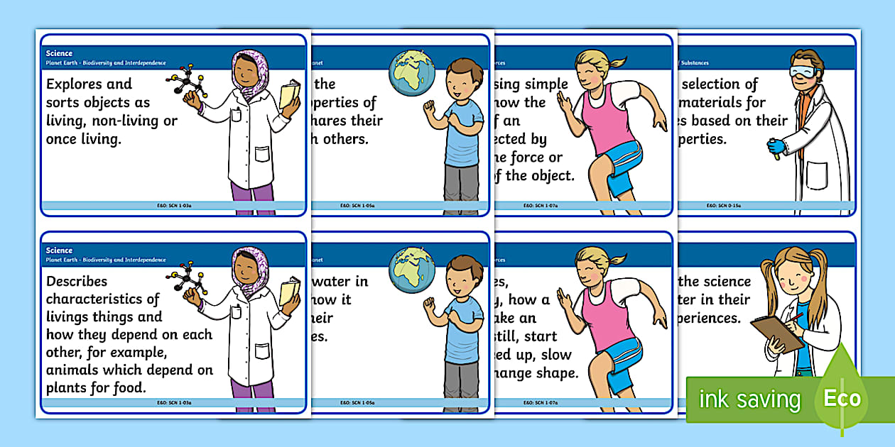 CfE Benchmarks Early Level Science Display Cards - Twinkl