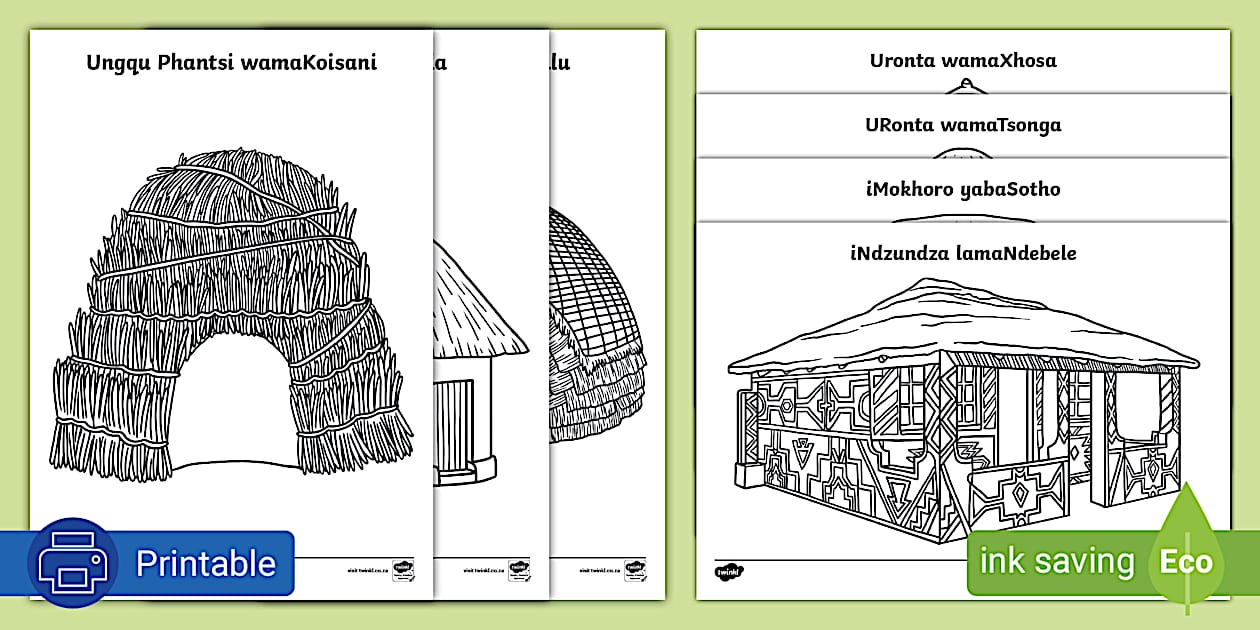 *Izindlu zesiNtu zaseMzantsi Afrika - Colouring* - Twinkl